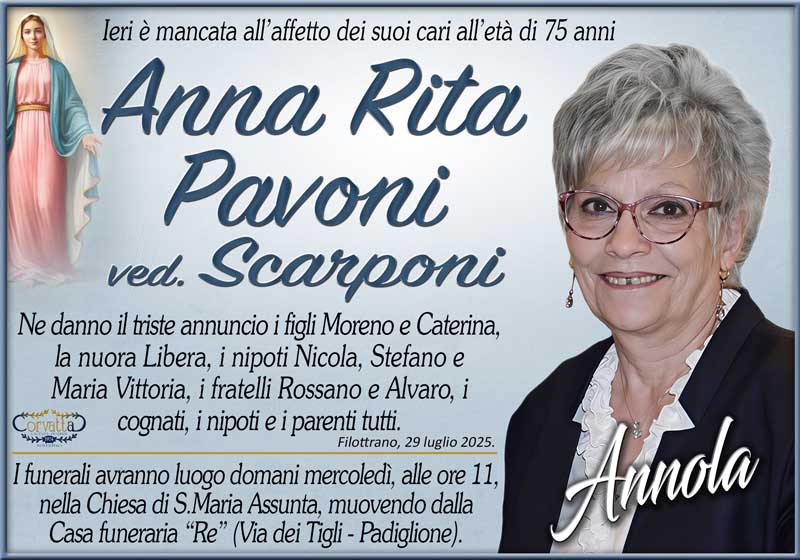 Pavoni Anna Rita (Annola) Scarponi | AGENZIA IMPRESA FUNEBRE TOLENTINO